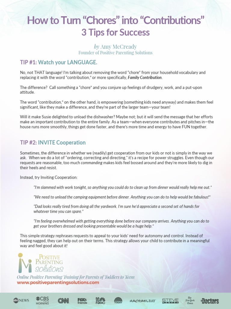 How To Turn "Chores" Into "Contributions": 3 Tips For Success | PDF