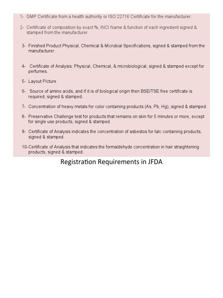 Registration Requirements in JFDA | PDF
