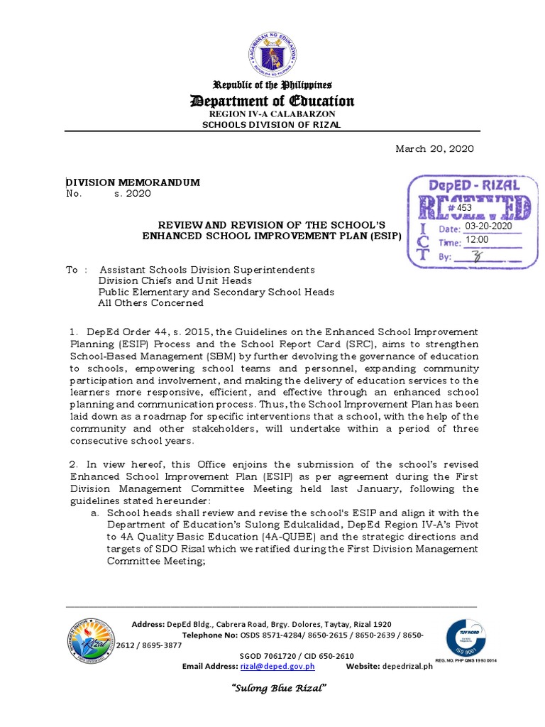 Division Memorandum No. 122, s.2020 | PDF | Communication | Business