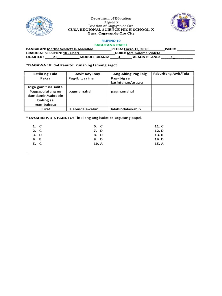 Module 3 (2nd Quarter) Aralin 1 | PDF