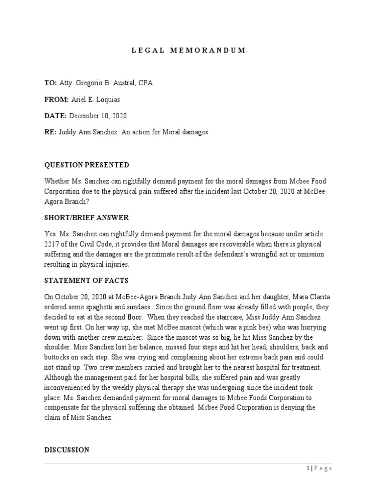 Legal Memorandum | PDF | Damages | Negligence