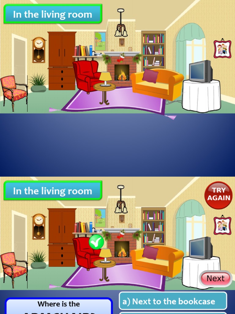 In The Living Room Furniture Prepositions of Place | PDF | Bookcase | Chair
