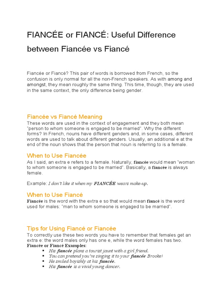 Useful Difference Between Fiancée Vs Fiancé | PDF