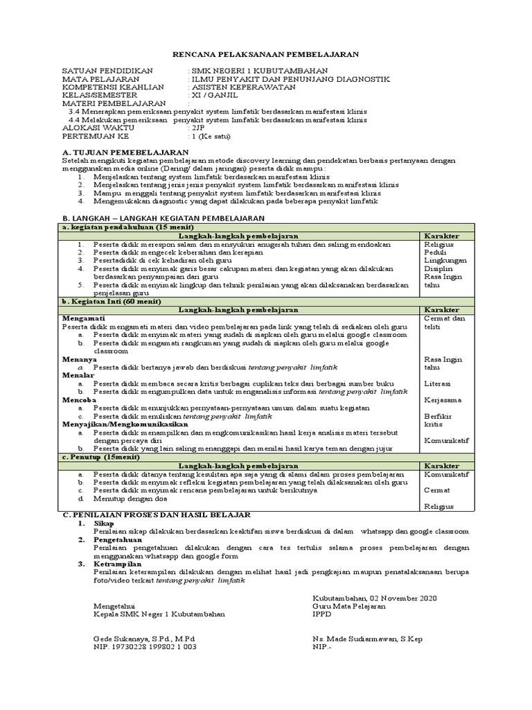 RPP IPPD XI - 1 Konsep Dasar Limfatik | PDF