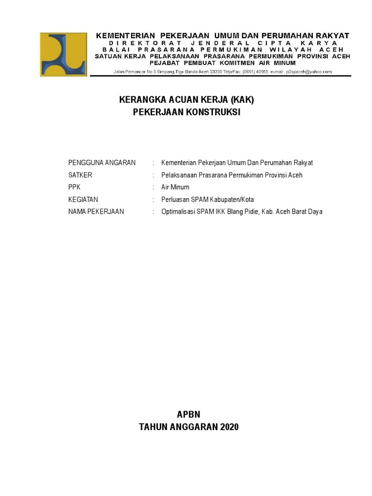 5 KAK Optimalisasi SPAM IKK Blang Pidie Kab. Aceh Barat Daya | PDF