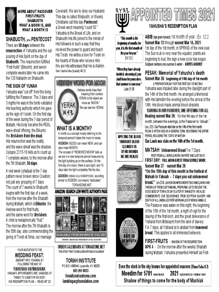 Shabuoth, Pentecost: Yahusha'S Redemption Plan | PDF | Jewish Law And ...