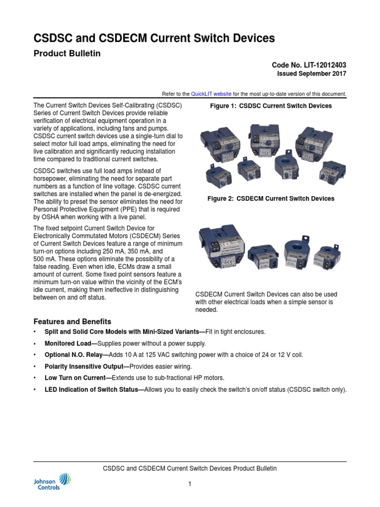 CSDSC and CSDECM Current Switch Devices Product Bulletin | PDF | Relay | Switch