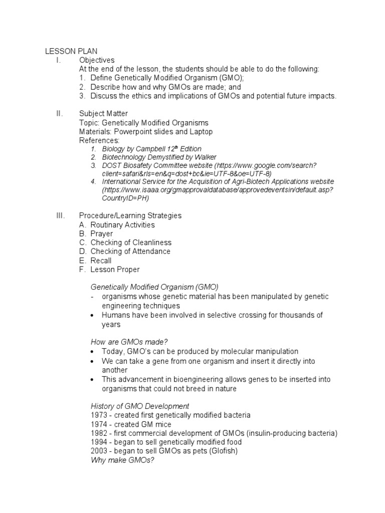 Lesson Plan | Download Free PDF | Genetically Modified Organism ...