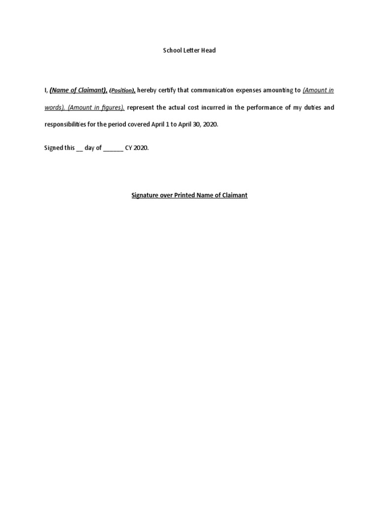 Sample Certification of Communication Expenses Incurred | PDF