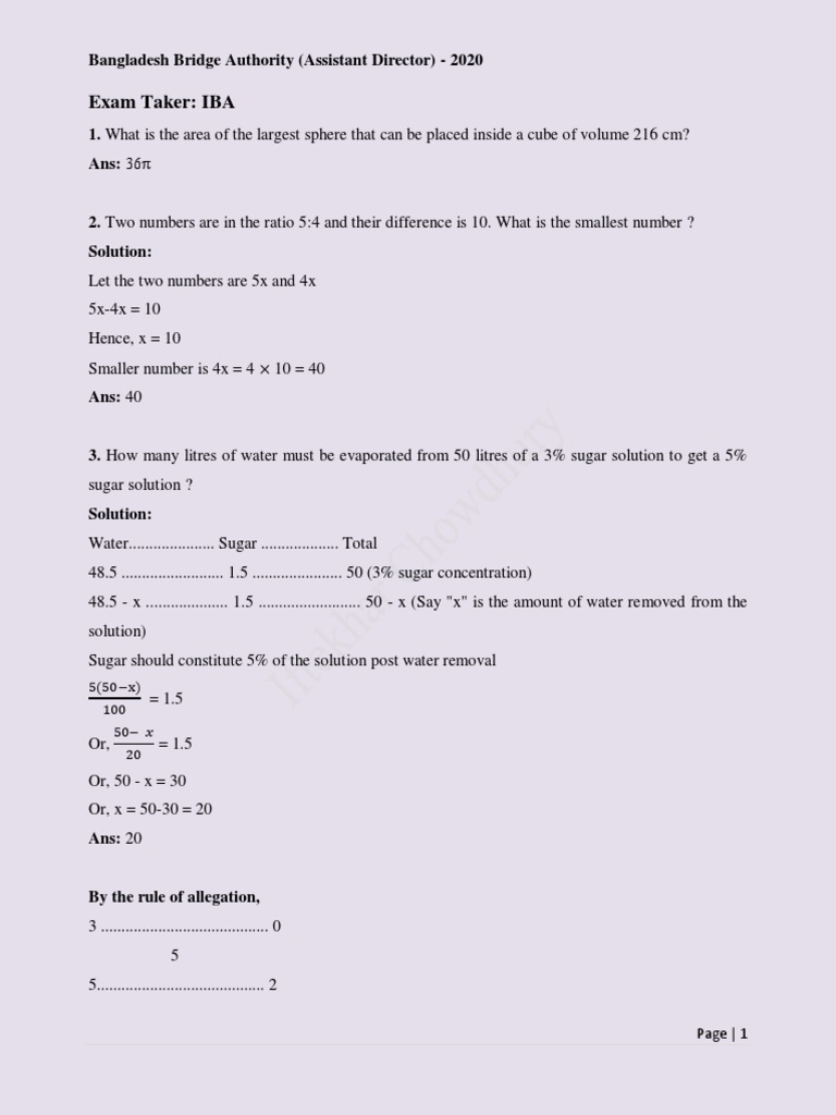 BBA Assistant Director Exam Questions | PDF | Teaching Mathematics