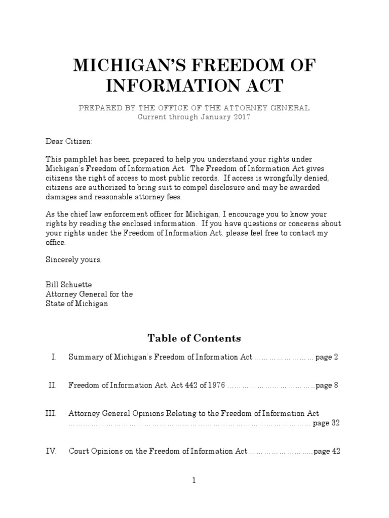 Michigan FOIA Pamphlet From 2017 | PDF | Freedom Of Information Act ...