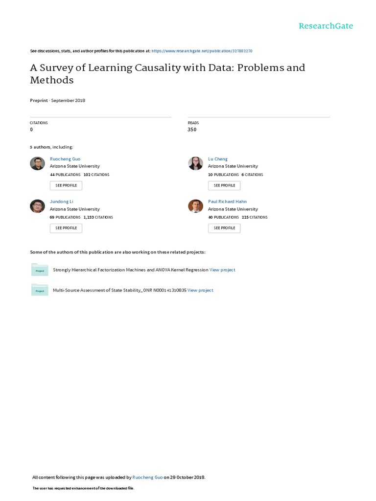 A Survey of Learning Causality With Data - Problems and Methods | PDF | Confounding | Causality