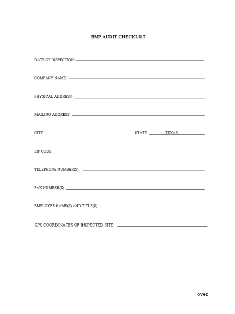 2) ) ,& (2) 7+ (7 ( $667$7 (&+ (0,67 BMP Audit Checklist: Date of ...