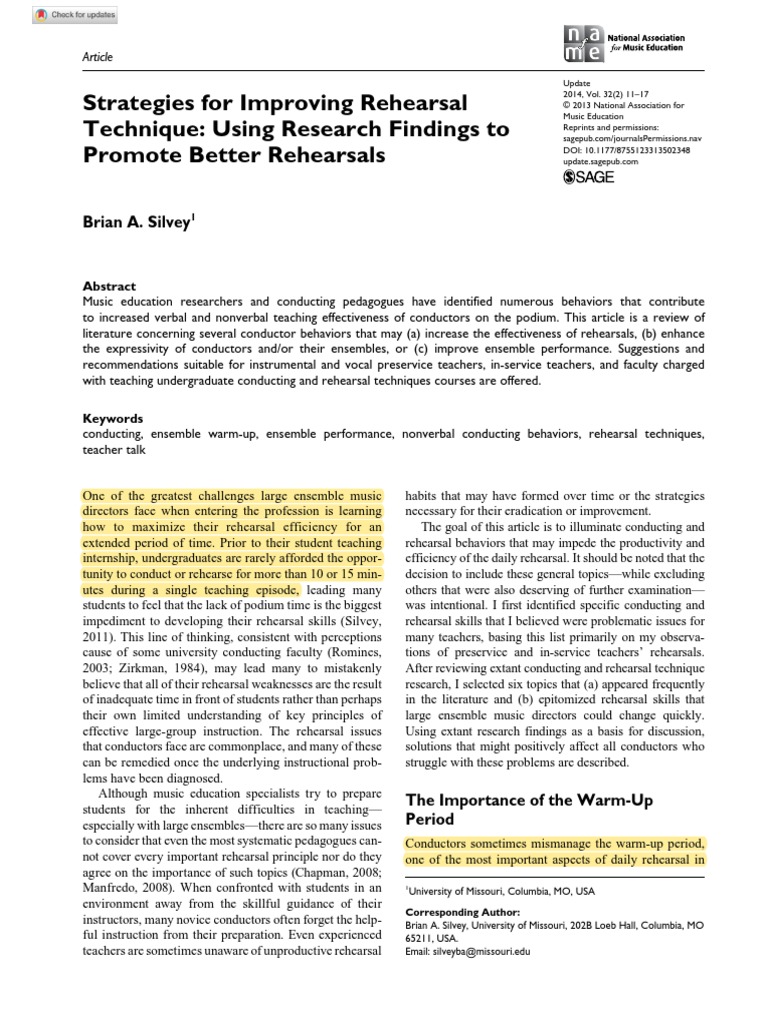 Strategies For Improving Rehearsal Technique - Silvey - UPDATE - 2013 ...
