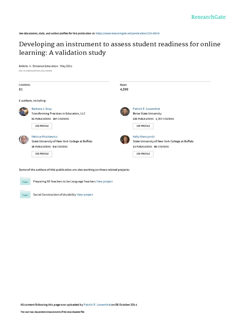 Developing An Instrument To Assess Student Readiness For Online ...