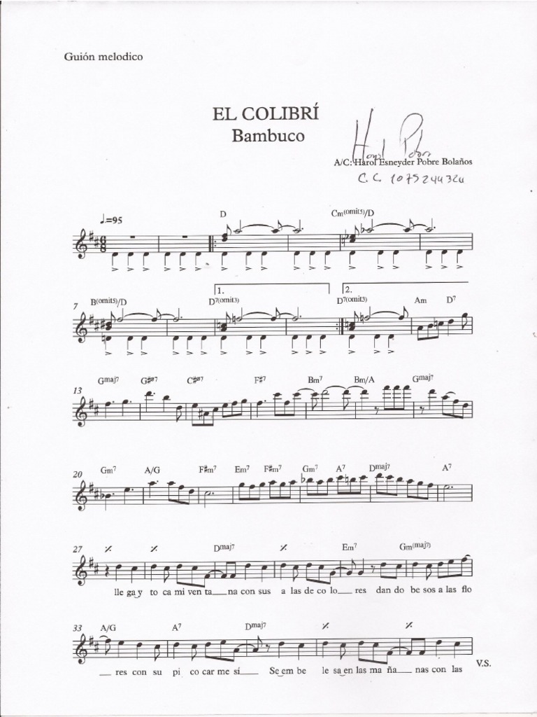 Partitura El Colibri