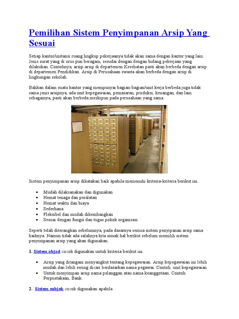 Pemilihan Sistem Penyimpanan Arsip Yang Sesuai | PDF | Komputer