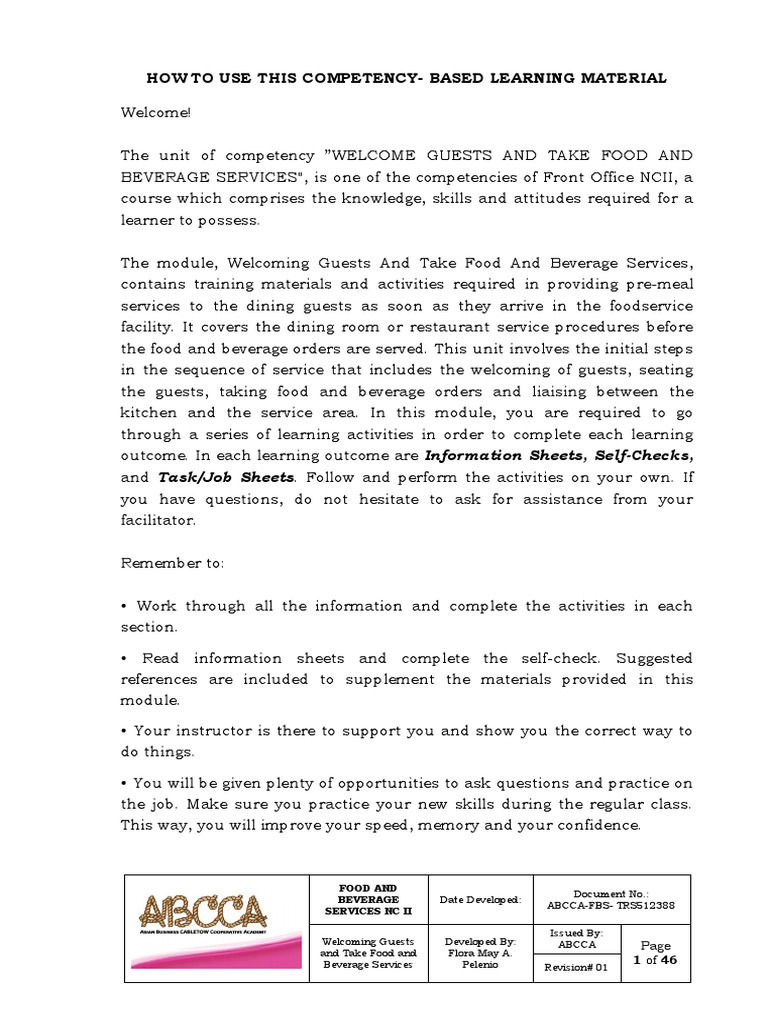 How To Use This Competency-Based Learning Material | PDF | Menu | Tableware