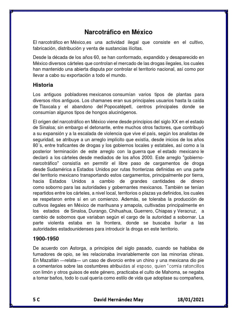 Narcotráfico En México David Hernandez May Pdf Comercio Ilegal De
