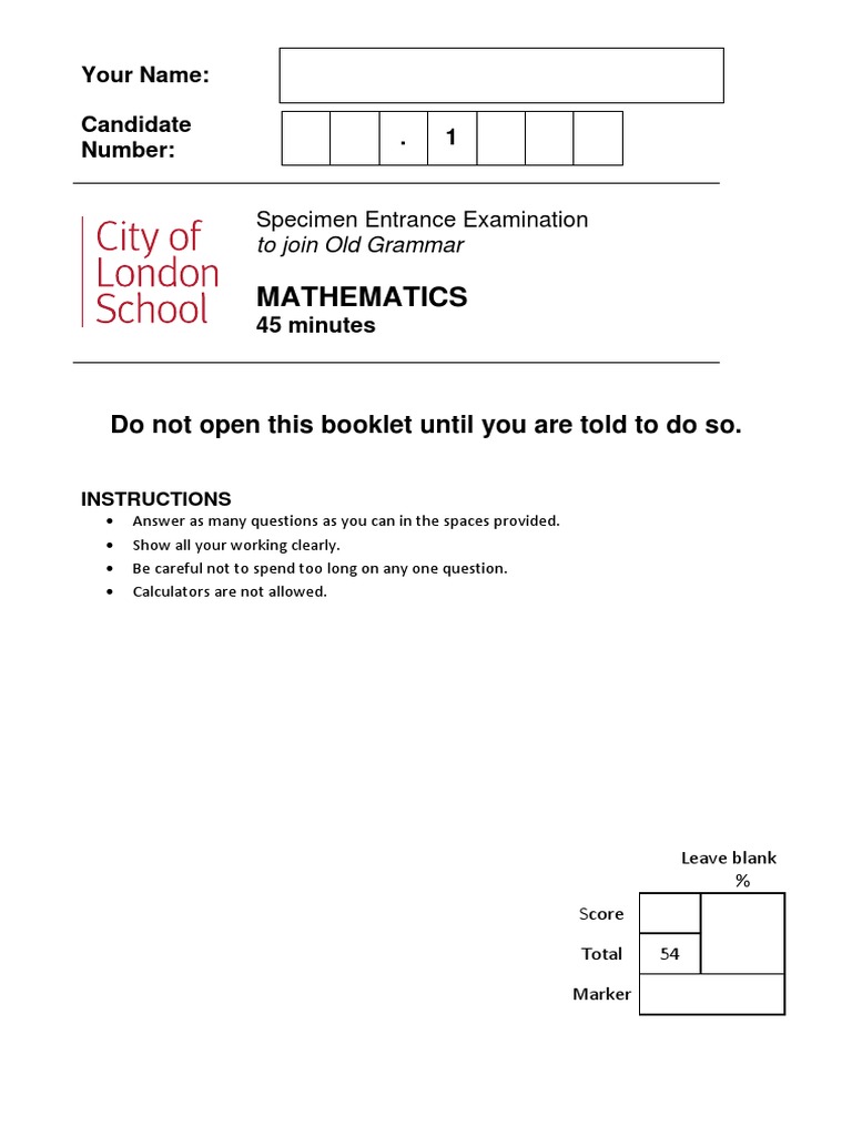 10plus Specimen Maths Jul18 | PDF | Elementary Mathematics | Teaching ...