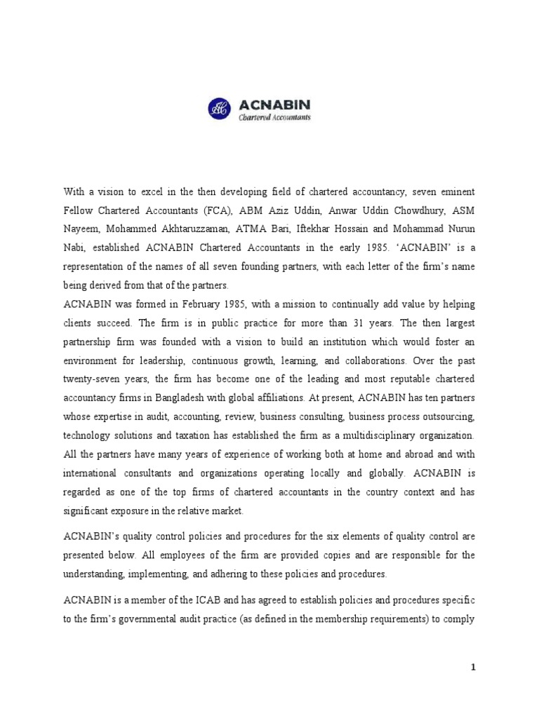 ACNABIN Chartered Accountants Overview | PDF | Competence (Human ...