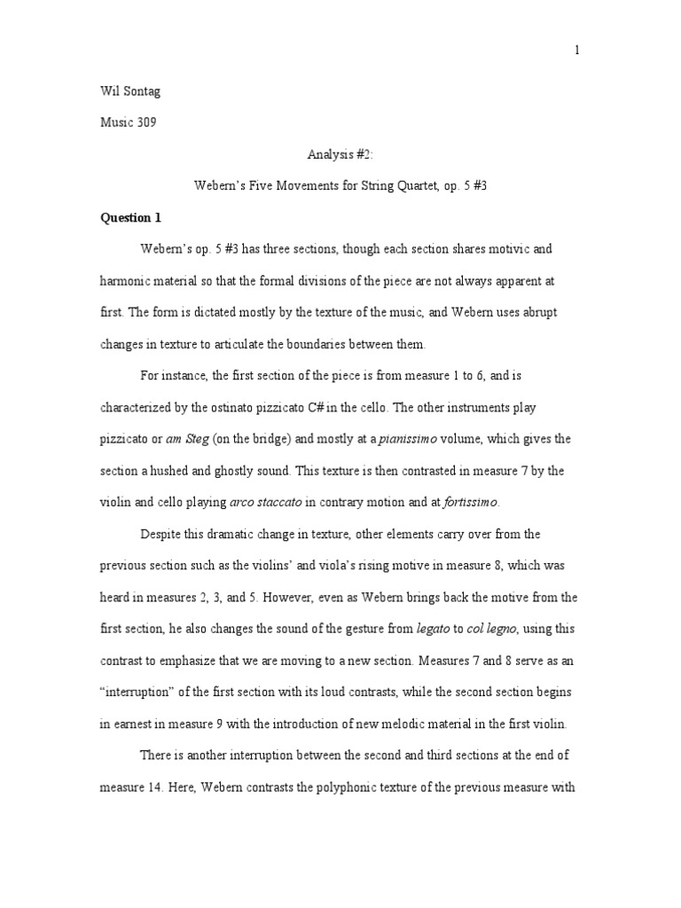 Webern's 5 Movements For String Quartet Analysis | PDF | Violin | String Instruments