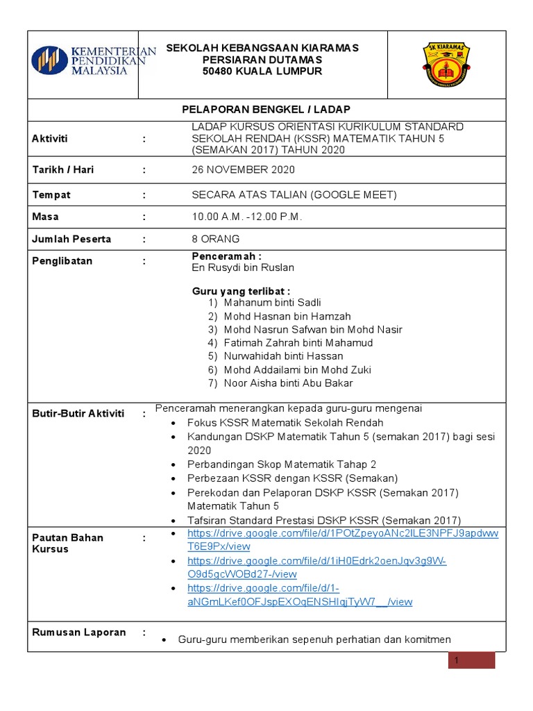 Laporan Ladap KSSR Tahun 5 | PDF