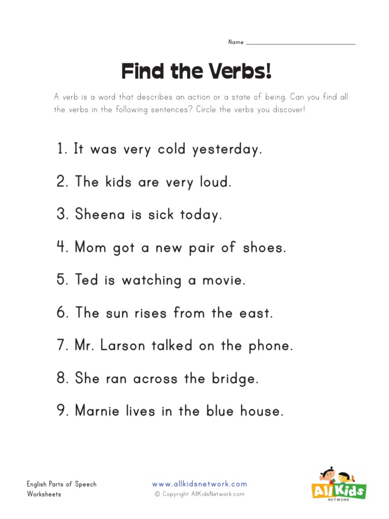 Find The Verbs Worksheet | PDF