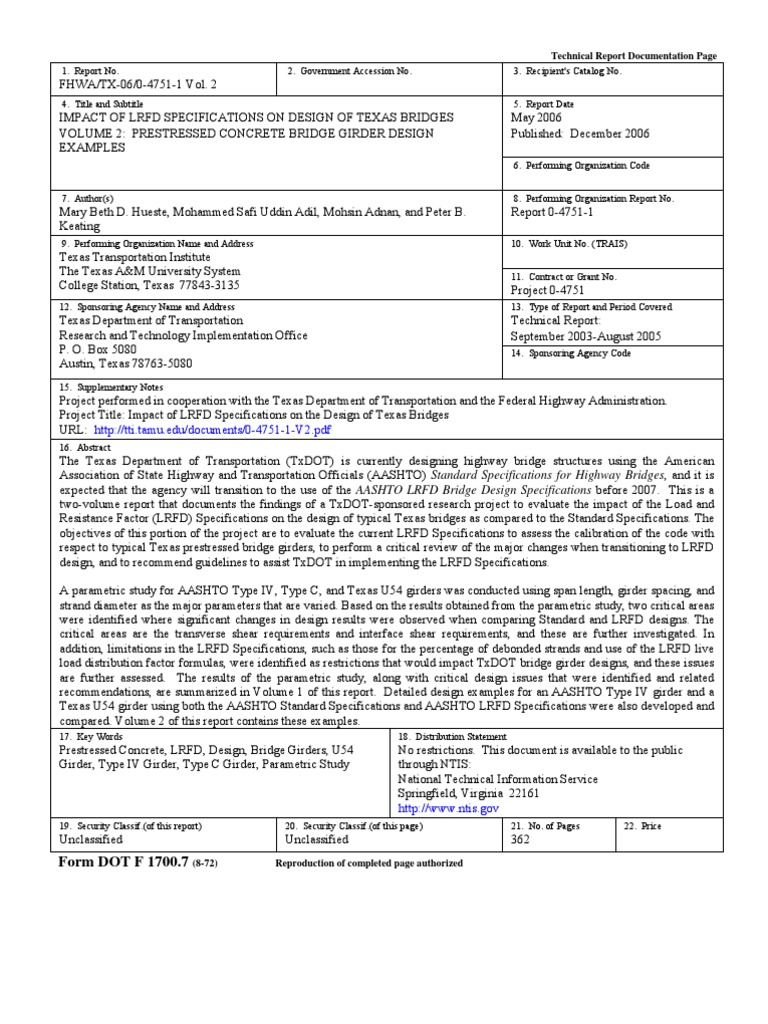 Texas U Beam Design Example 0-4751-1-V2 | PDF | Bending | Stress ...