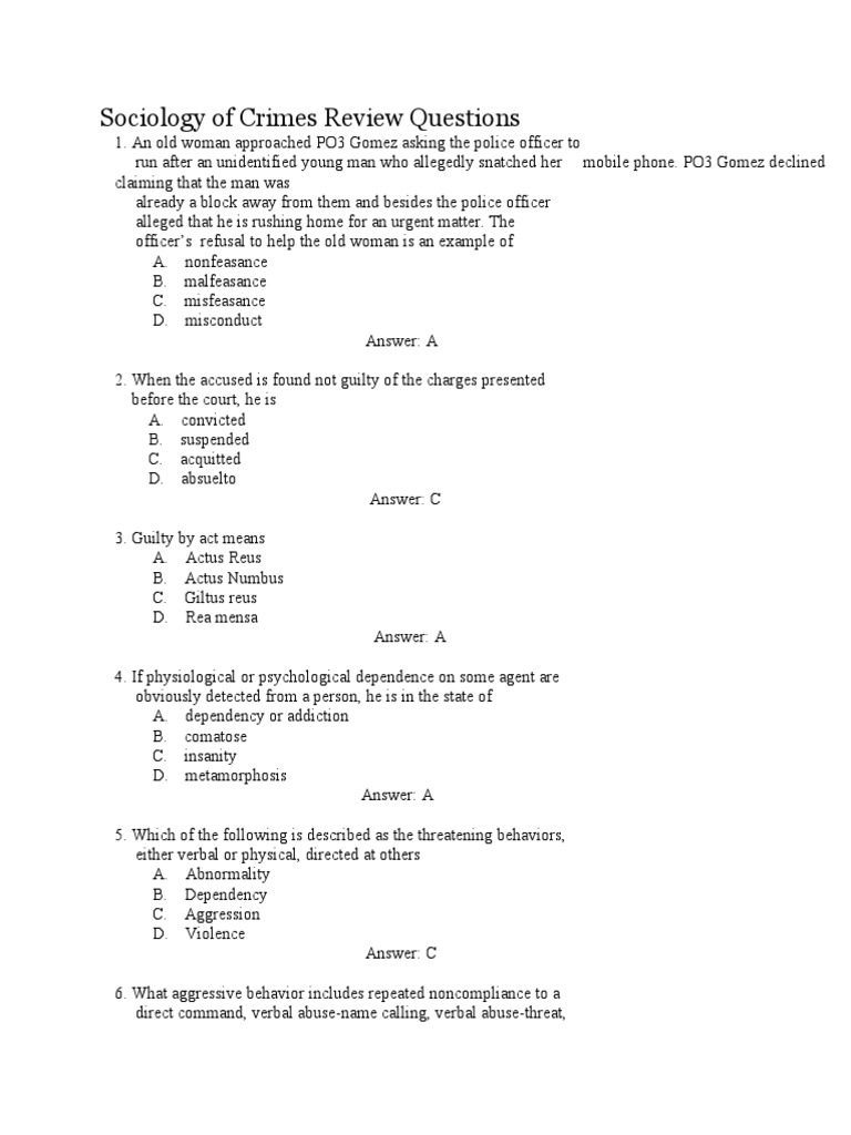 Sociology of Crimes Review Questions | Download Free PDF | Criminology ...