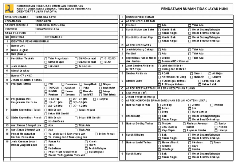 Format Pendataan RTLH | PDF