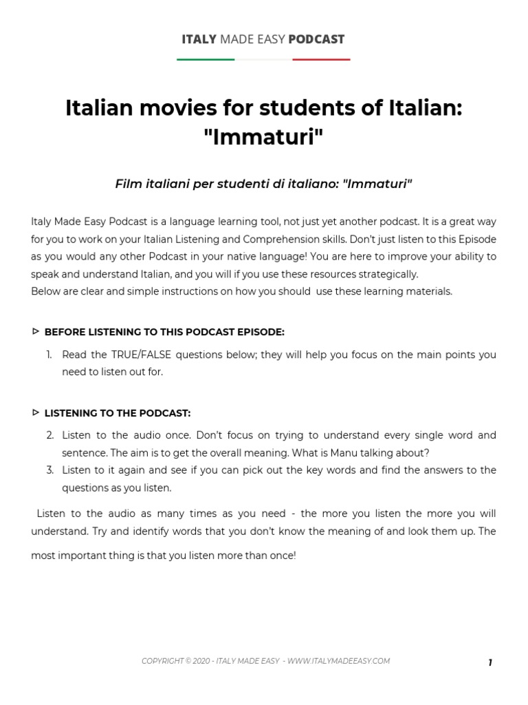 Italian Movies For Students of Italian: "Immaturi": Film Italiani Per ...