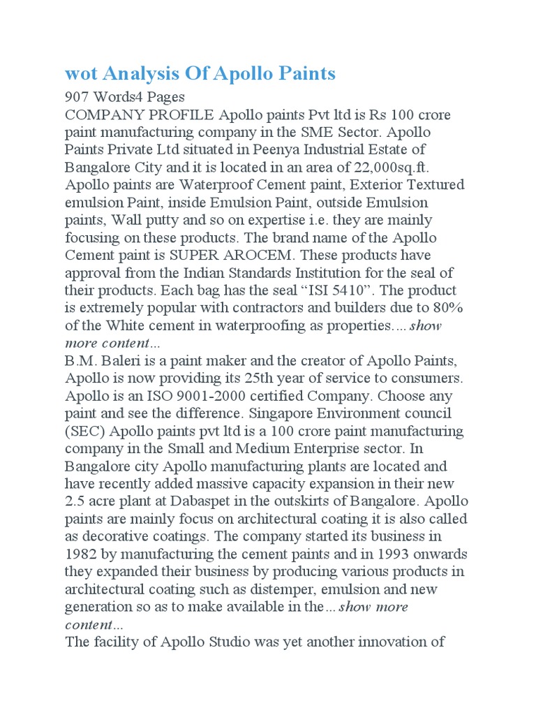 Swot Analysis of Apollo Paints | PDF | Paint | Economies