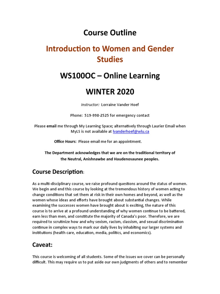 Women and Gender Studies Course Outline | PDF | Feminism | Gender Studies