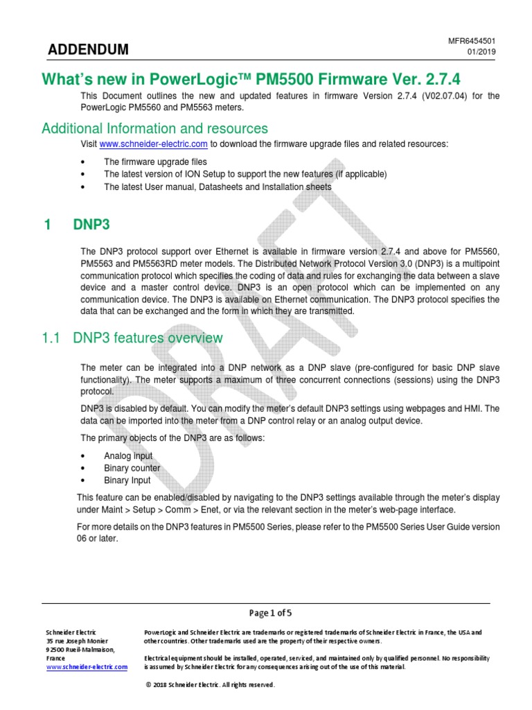 What'S New in Powerlogic Pm5500 Firmware Ver. 2.7.4: Additional ...