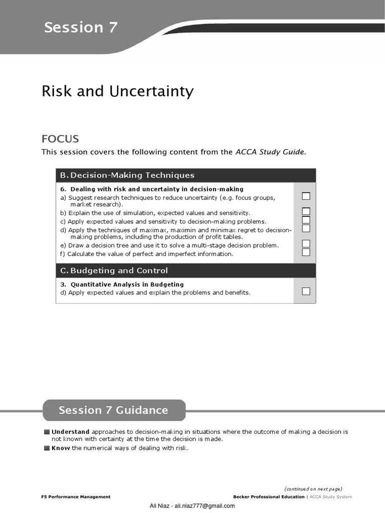 F5-07 Risk and Uncertainty | PDF | Sensitivity Analysis | Risk