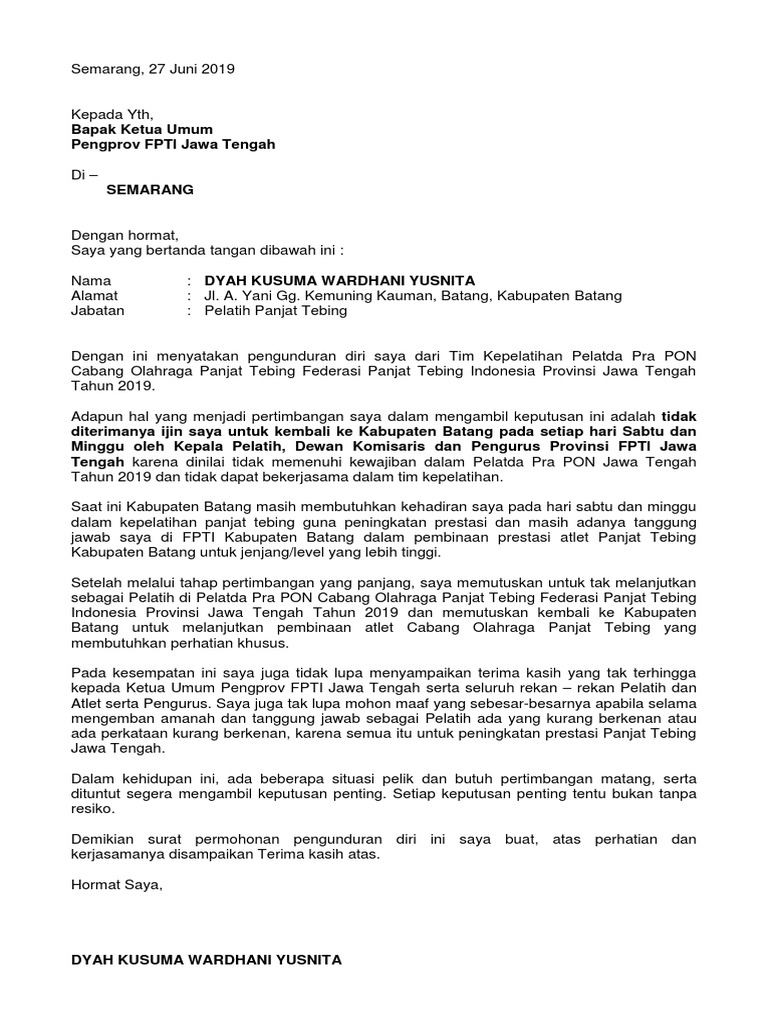 Pengunduran Diri DKW Yusnita | PDF