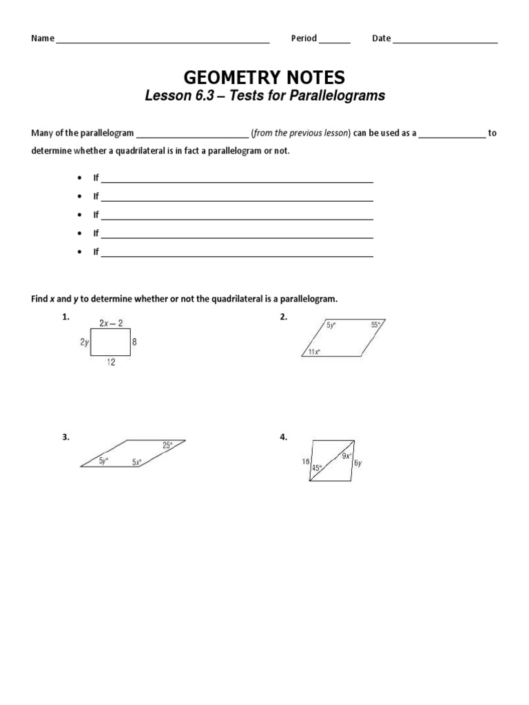 N - 6.3 - Tests For Parallelograms - Blank | PDF