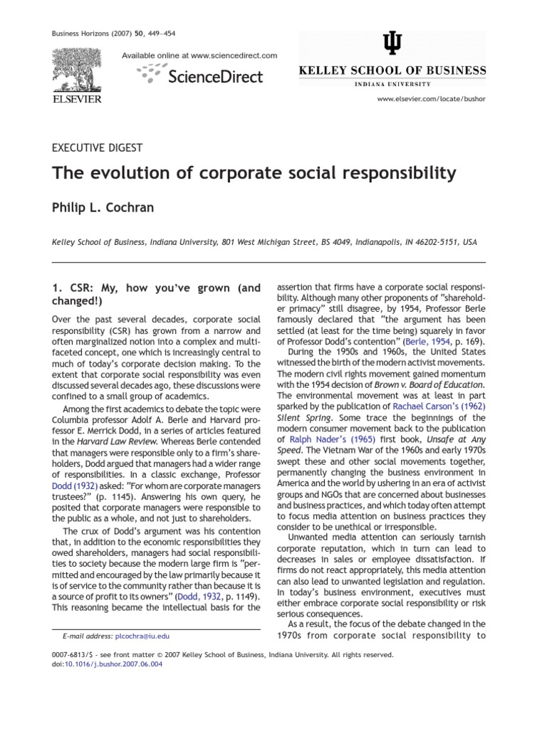 The Evolution of CSR | PDF | Social Entrepreneurship | Corporate Social ...