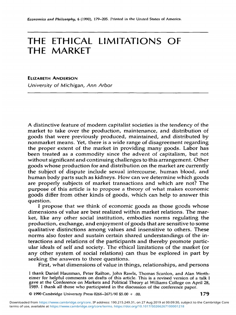 Ethical Limitations of The Market | PDF | Value (Economics) | Value ...
