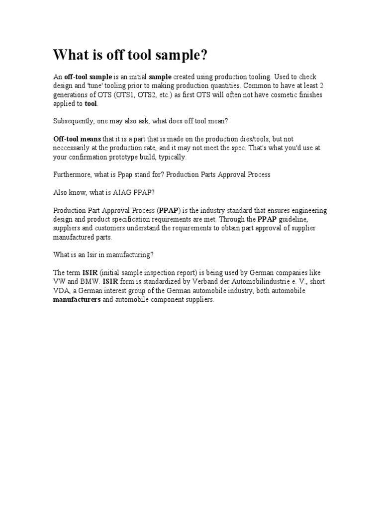 What Is Off Tool Sample?: Off-Tool Means That It Is A Part That Is Made ...