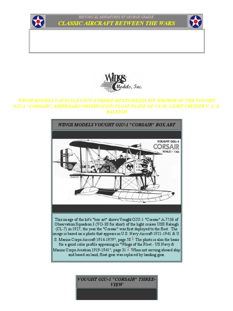 Classics Vought O2U-1 Corsair | PDF | United States Navy | Biplane