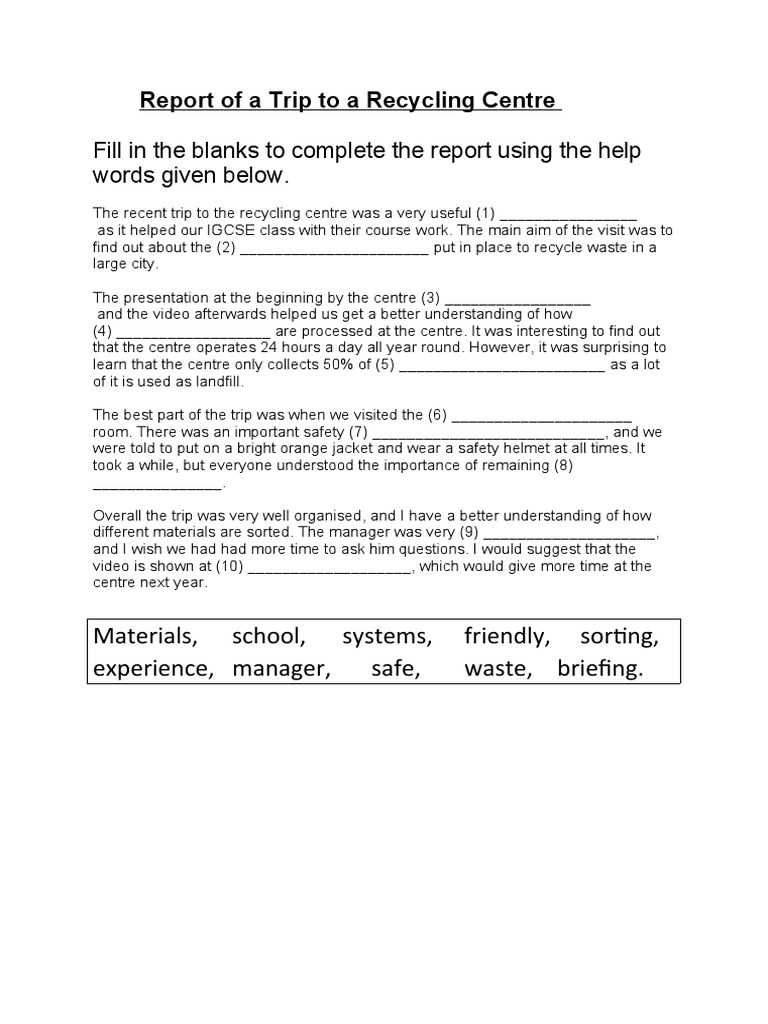 Report of A Trip To A Recycling Centre | PDF