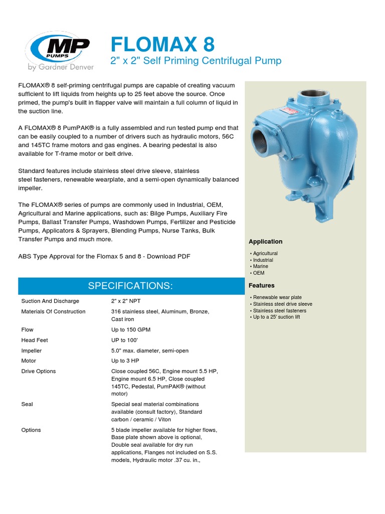 Flomax 8 Self Priming Centrifugal Pump | PDF | Pump | Machines
