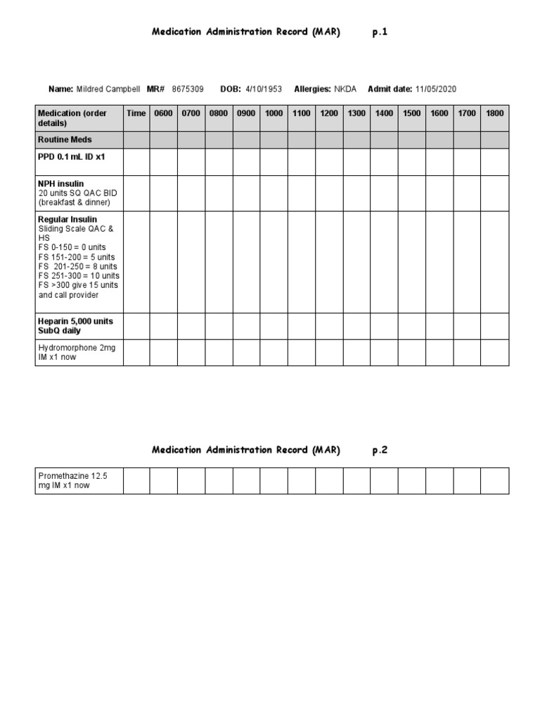 MAR Injections Mildred Campbell | PDF