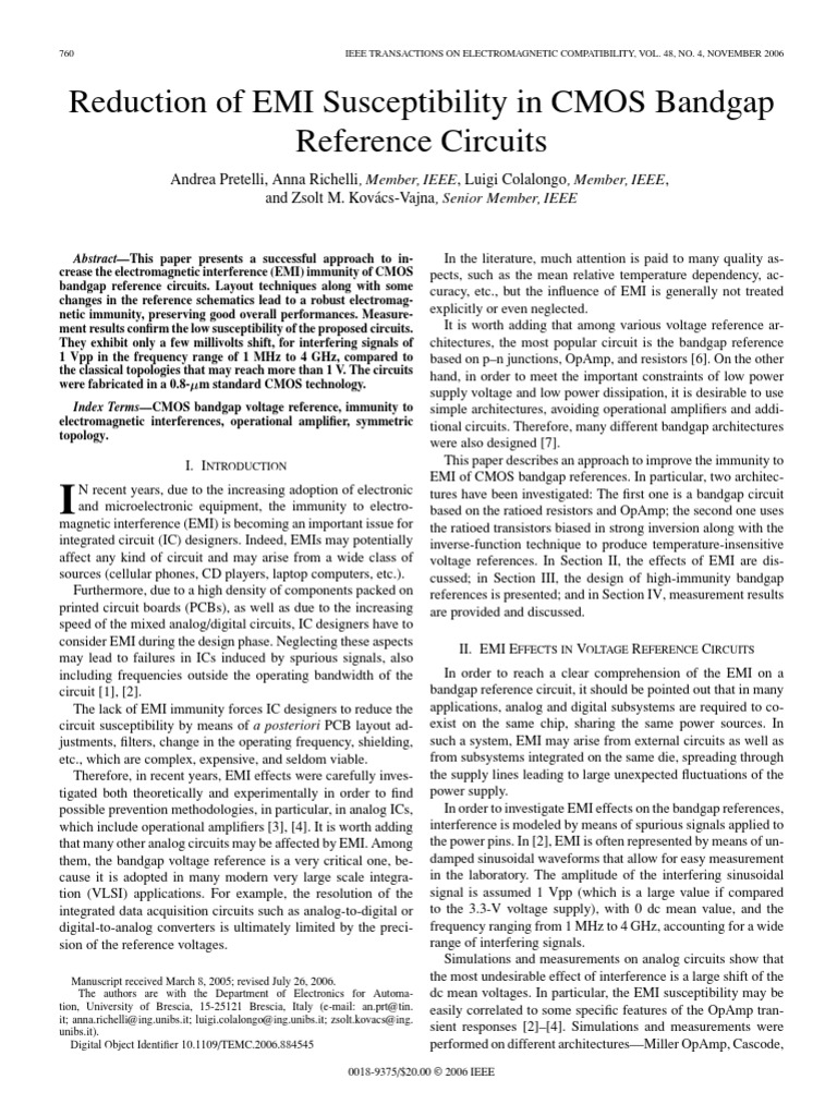 Reduction of EMI Susceptibility in CMOS Bandgap Reference Circuits ...