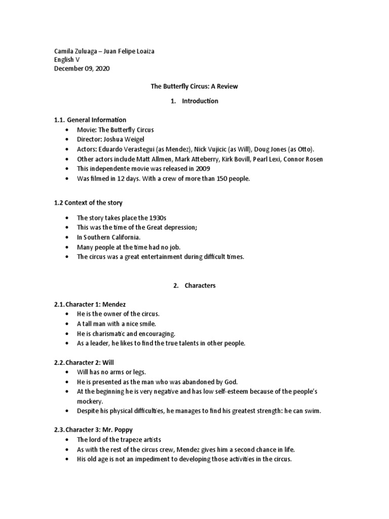 The Butterfly Circus - Outline - 2020-02 | PDF | Art | General Fiction