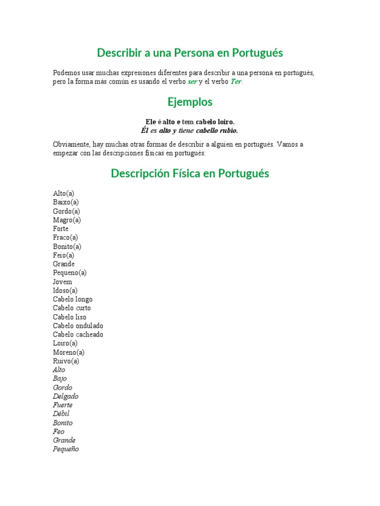 Describir A Una Persona en Portugués | PDF | Crecimiento personal y ...