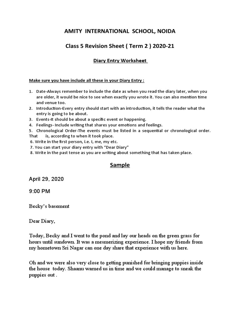 Diary Entry Worksheet | PDF | Lewis Carroll | Alice (Alice's Adventures ...