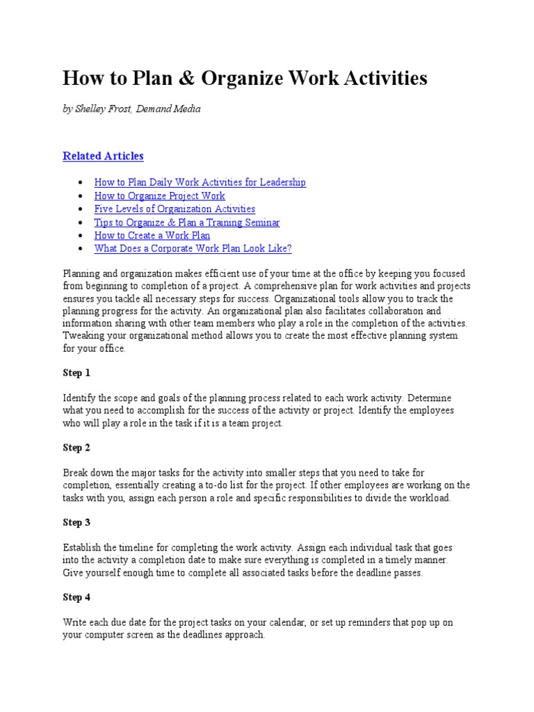 How To Plan & Organize Work Activities | PDF | Time Management ...